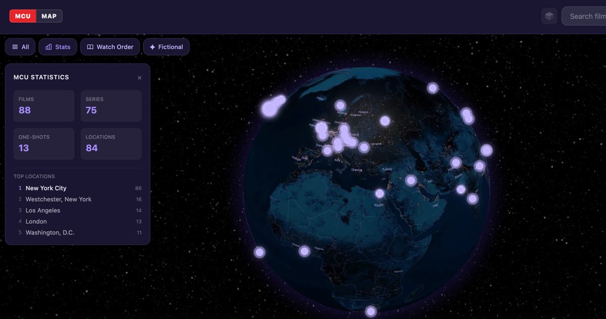 Odyssey 616 — Map: interactive 3D globe of Marvel filming & setting ...